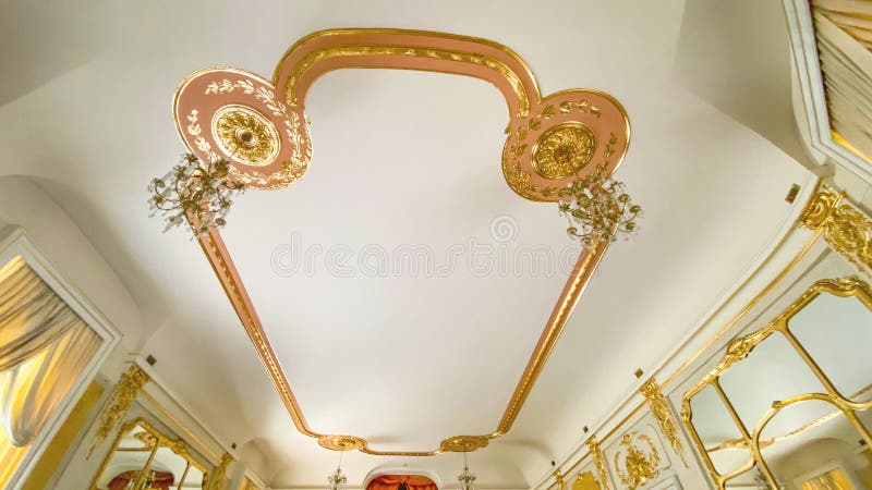 Huge Hall Interior in Golden Colors Stock Image - Image of column ...