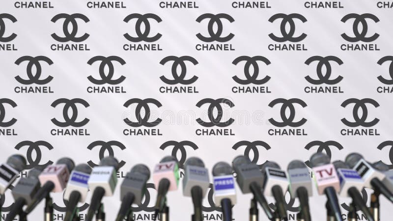 CHANEL Company Press Conference, Press Wall with Logo and Mics ...