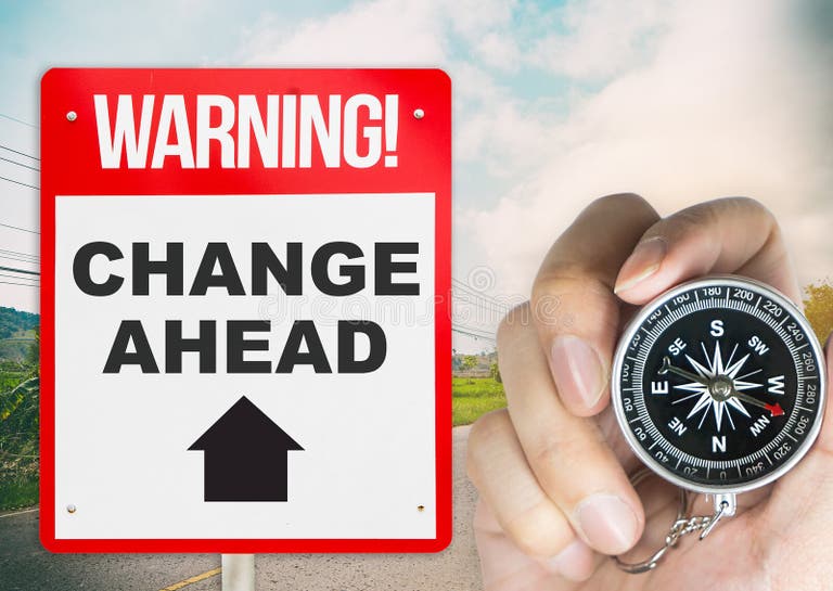 Change Ahead Sign with Compass Stock Photo - Image of road, thinking ...