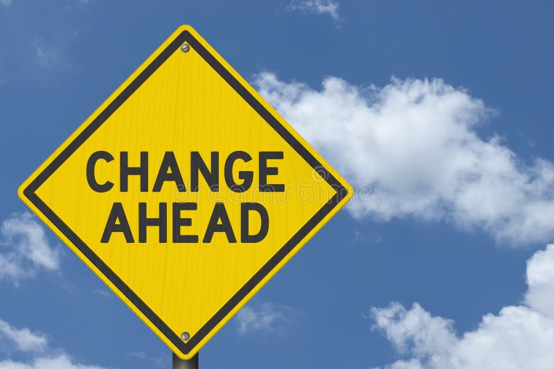 Change Ahead Yellow Warning Sign with Sky Stock Photo - Image of blue ...