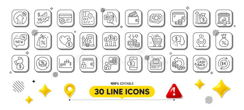 Change Card, Donation and Lock Line Icons Pack. for Web App. 3d Design ...