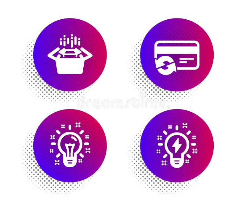 Change Card, Packing Boxes and Idea Icons Set. Inspiration Sign ...