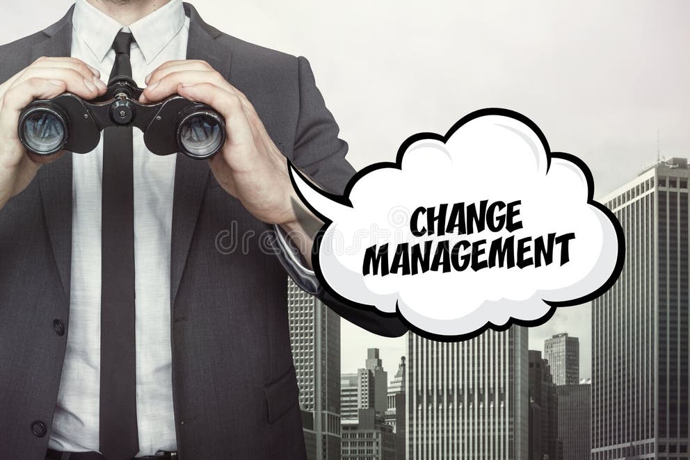Change Management Text on Blackboard with Businessman Stock Image ...