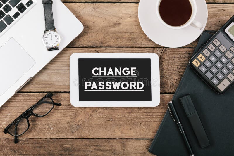 Change Password Text on Tablet Computer on Office Desk Stock Image ...