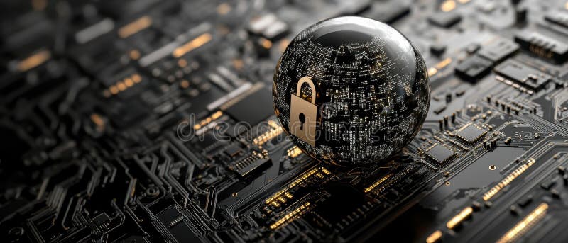 Change Your Password Day Cybersecurity Concept: Locked Sphere on Circuit Board Reflecting ...