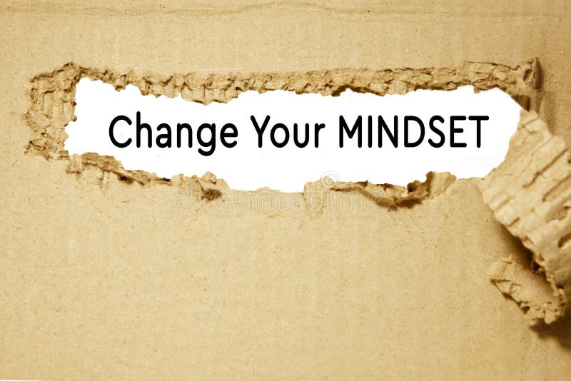 Change Your Thinking, Text Under Torn Cardboard, on White Background ...