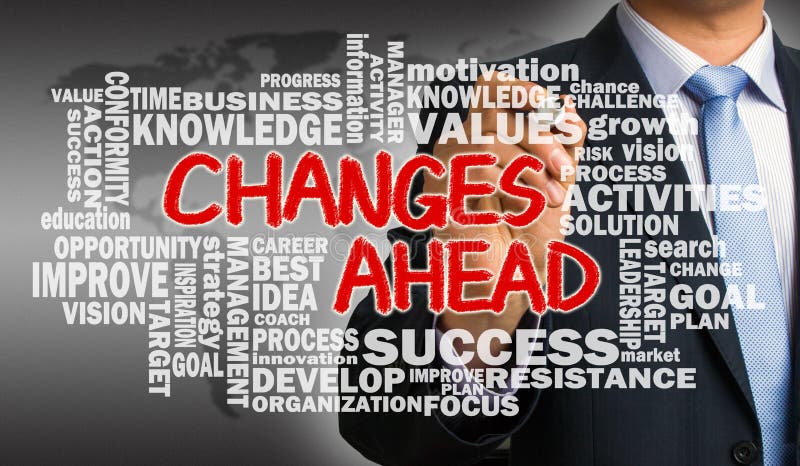 Changes Ahead with Related Word Cloud Hand Drawing by Businessman Stock ...