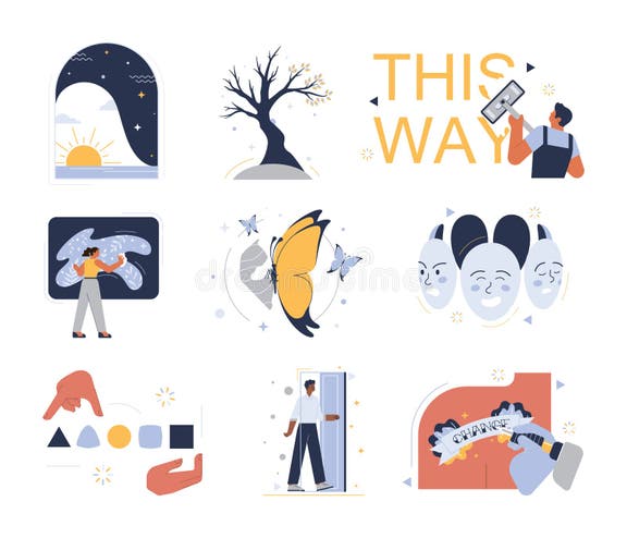 Changes Concept Set. Transformation or Evolution Metaphor Stock Vector ...