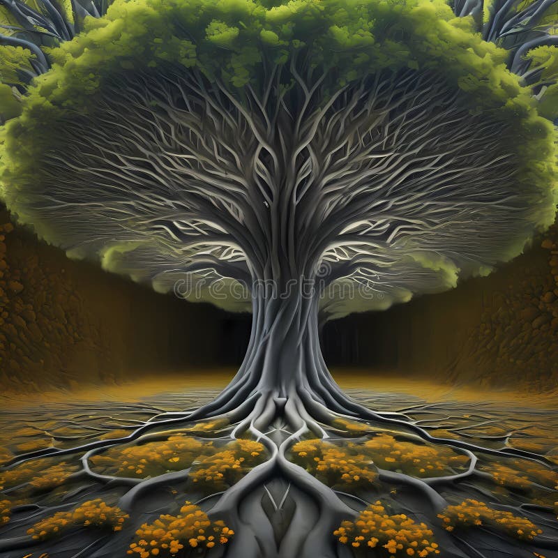 The Changing Ccycles of Life, Alive and Blooming Tree from One Side ...