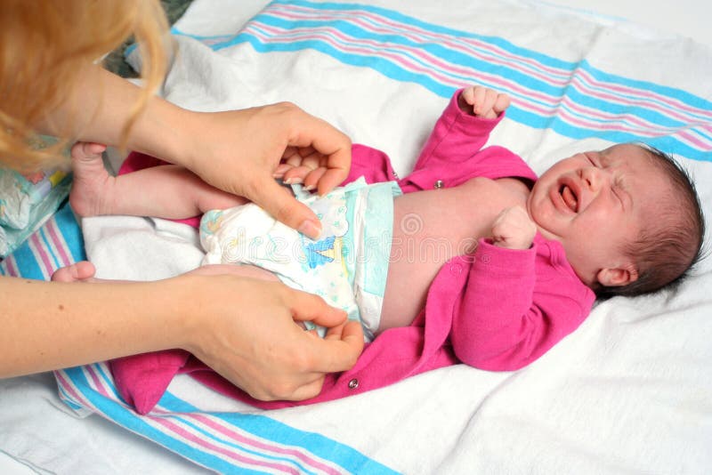 Happy Baby Having Diaper Changed Stock Image - Image of happiness ...
