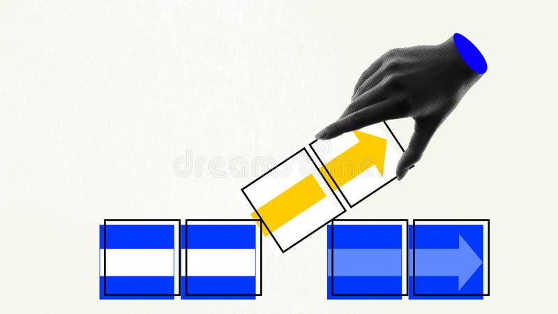 Changing Direction of Movements. Human Hand Replacing One Block with ...