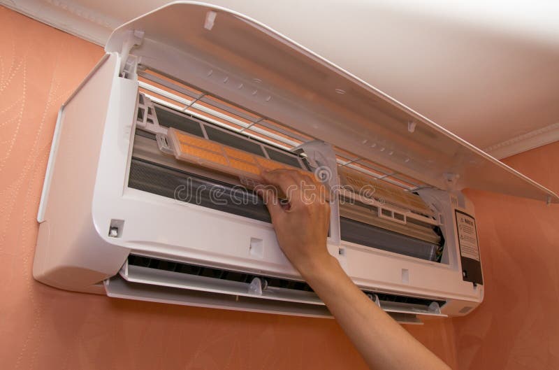 Changing Filter in Air Conditioner on the Wall Stock Image - Image of ...