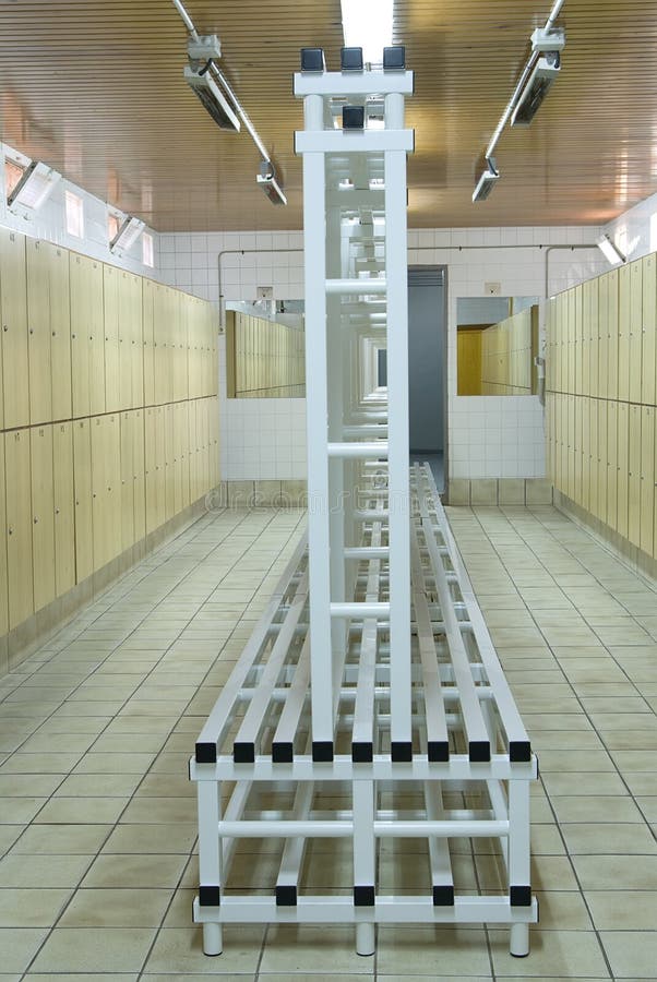 Row of Steel Lockers Along the Chair, Locker Room for Worker in Job ...