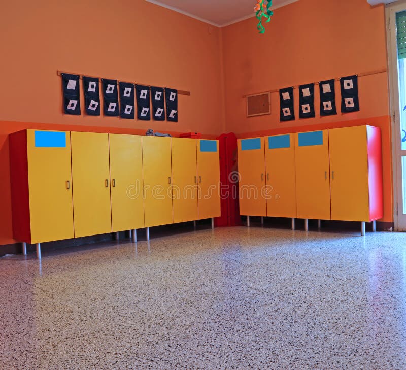 Changing Rooms and Lockers of Kindergarten for Children Stock Image ...