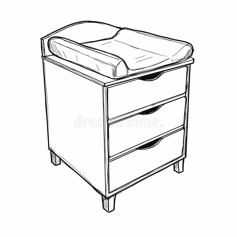 Changing Table Design Sketch with Three Drawers Stock Illustration ...