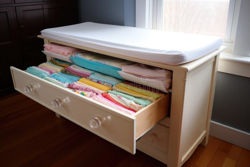 Changing Table with Drawers Filled with Diapers Stock Illustration ...