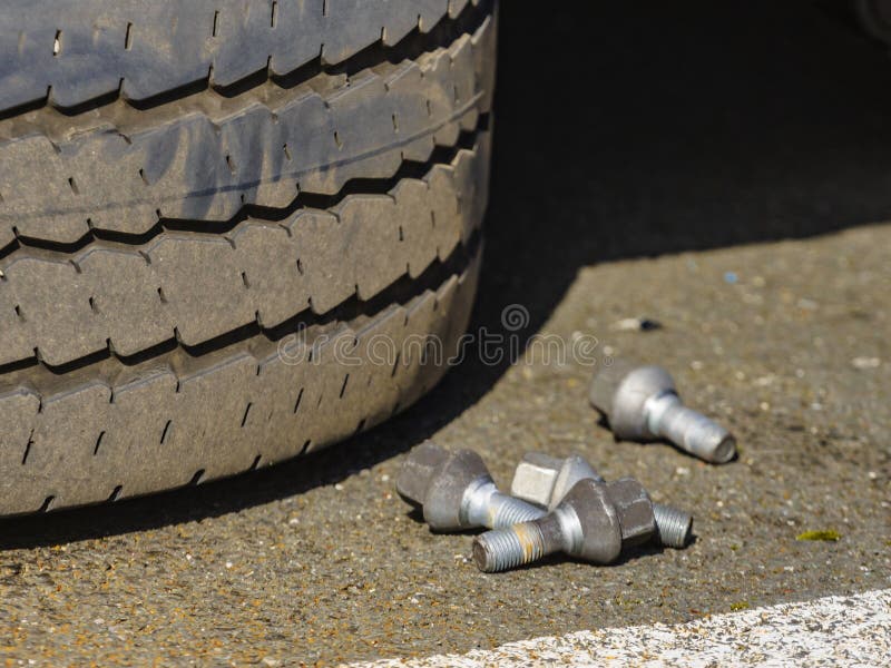 Changing tire car on road stock image. Image of tire - 381356325