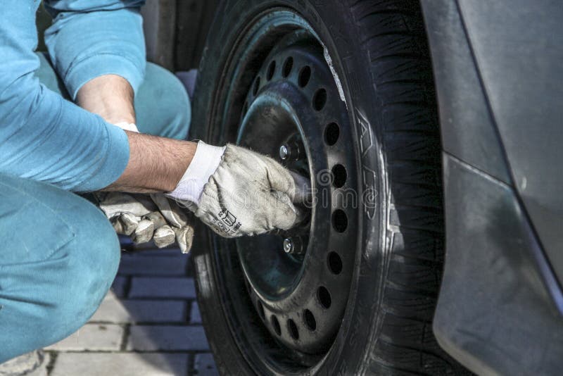 Change of tyres stock photo. Image of repair, flat, spare - 24496890
