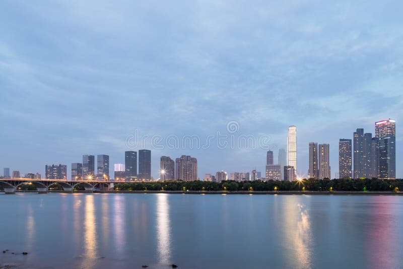 Changsha Skyline in Nightfall Stock Image - Image of riverside ...