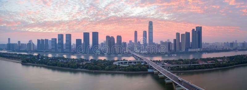 Changsha Skyline Panorama in Sunrise Stock Image - Image of office ...