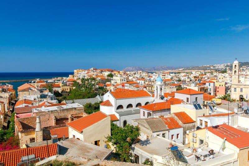 Chania. Aerial view. stock image. Image of flowers, chania - 72639445