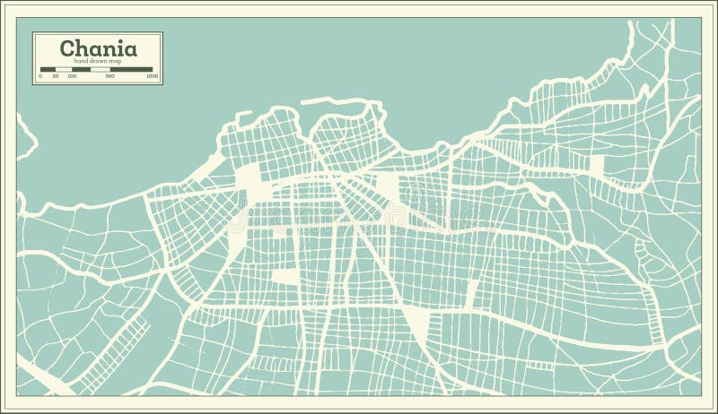 Chania Greece City Map in Retro Style. Outline Map Stock Vector ...