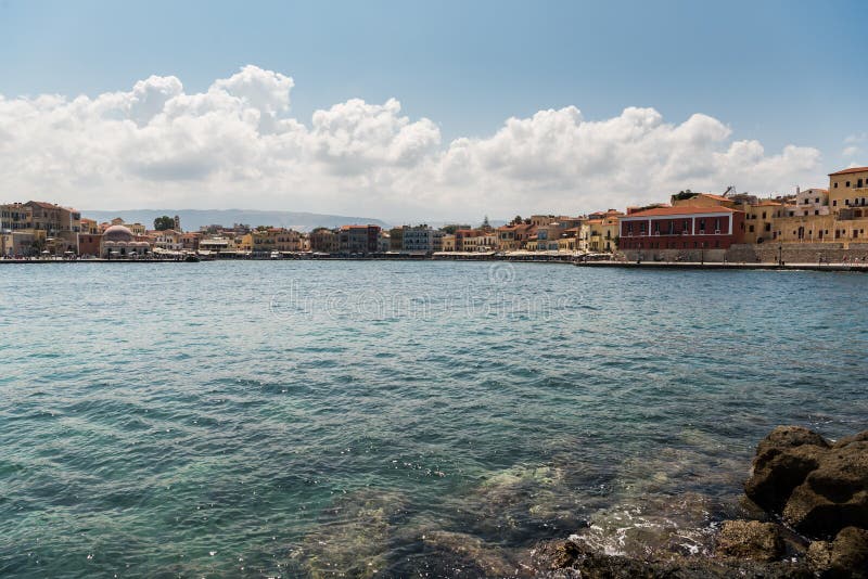 Chania harbor houses stock photo. Image of xania, center - 146913524