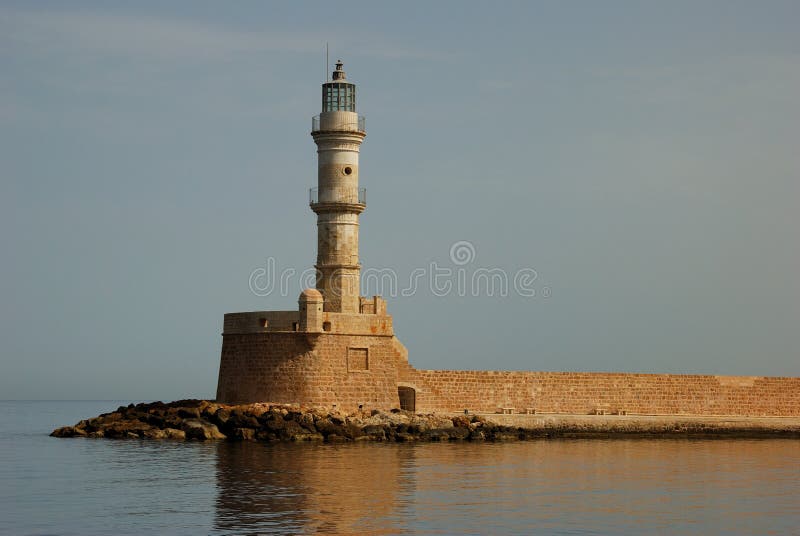 Chania Lighthouse stock image. Image of water, harbor - 26928949
