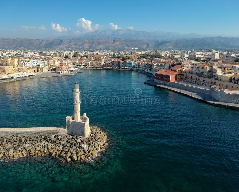 Chania Lighthouse stock photo. Image of pier, promenade - 191887234