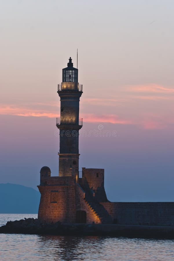 Chania Lighthouse stock image. Image of reflection, harbour - 1714149
