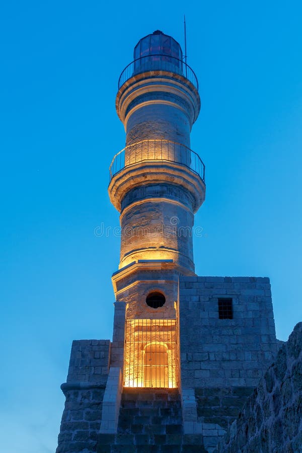 Chania. Old lighthouse. stock image. Image of hania, architecture ...