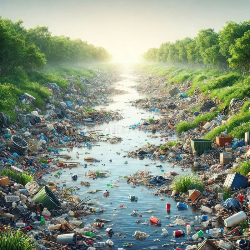 A Channel Clogged with Garbage. Stock Image - Image of pollution ...