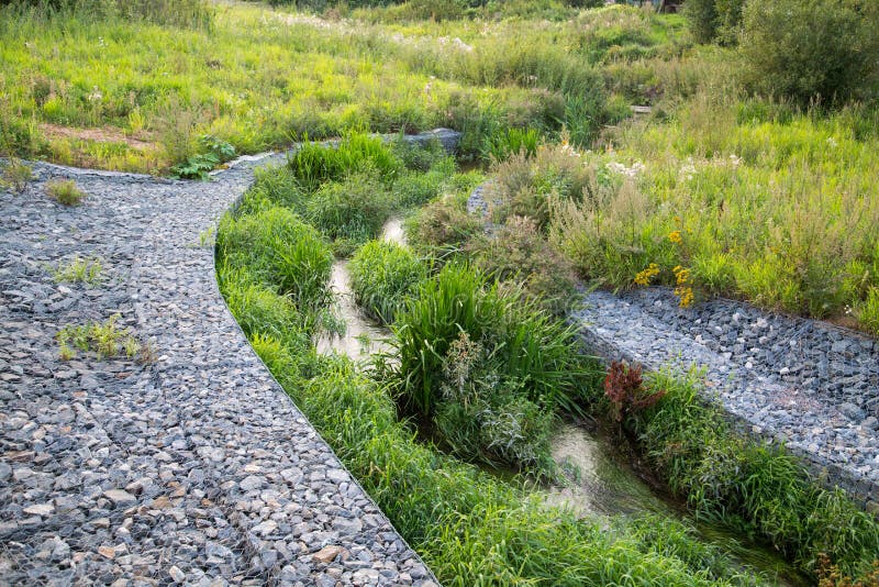 Channel of Granite Stones for the River Stream. Landscaping Stock Image ...