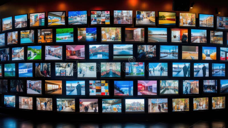 Channels wall of tvs stock illustration. Illustration of entertainment ...