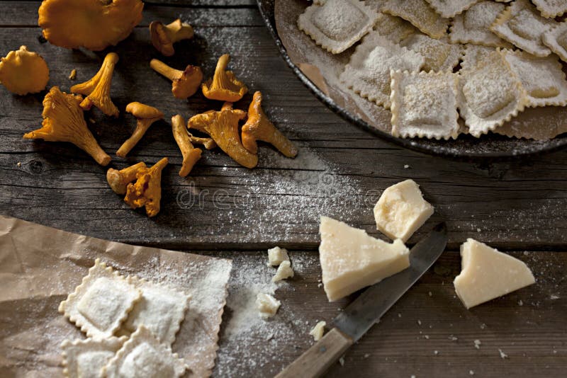 Chanterelle and Home Made Ravioli. Stock Photo - Image of golden ...