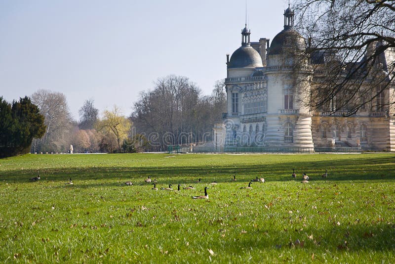 Chantilly Castle Lawn with Gooses on it Stock Photo - Image of castle ...