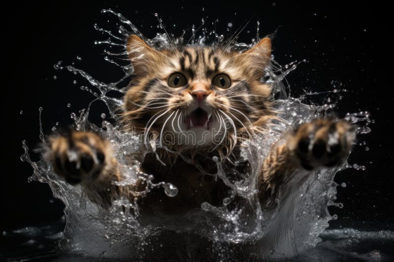 Chaos-causing Cat Splashing Water Run. Generate Ai Stock Illustration ...