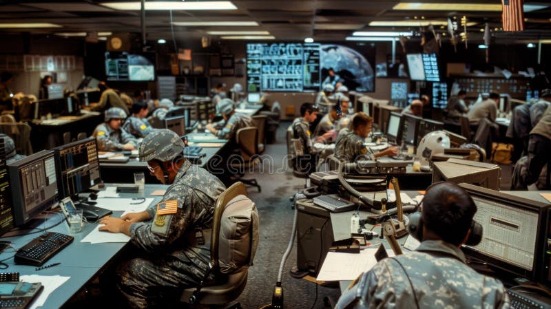 The Chaos and Confusion in a War Command Center Stock Illustration ...