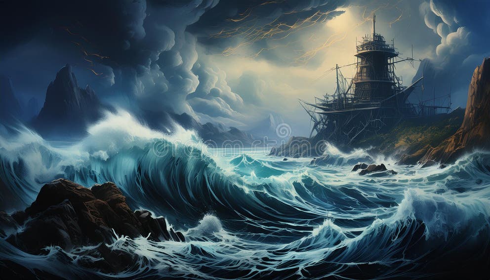 Chaos dark ocean storm stock illustration. Illustration of tempest ...