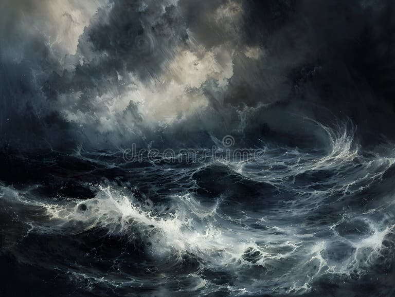 Chaos dark ocean storm stock illustration. Illustration of grey - 330364967