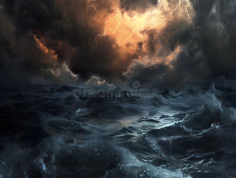 Chaos dark ocean storm stock illustration. Illustration of motion ...