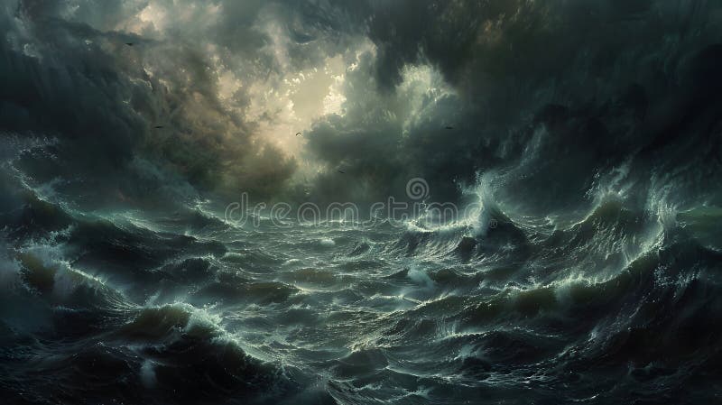 Chaos dark ocean storm stock illustration. Illustration of wild - 330365041
