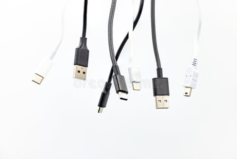 Various USB Cables and Plugs Isolated Against White Stock Image - Image ...