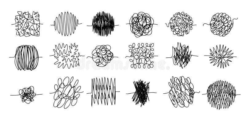 Chaos Lines Doodle Set. Hand Drawn Tangled Clew. Insane Scribble Lines ...