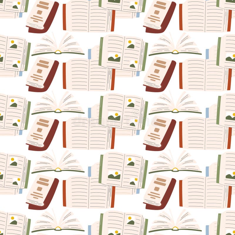 Chaos and Messy Seamless Pattern of Opened Books Stock Vector ...
