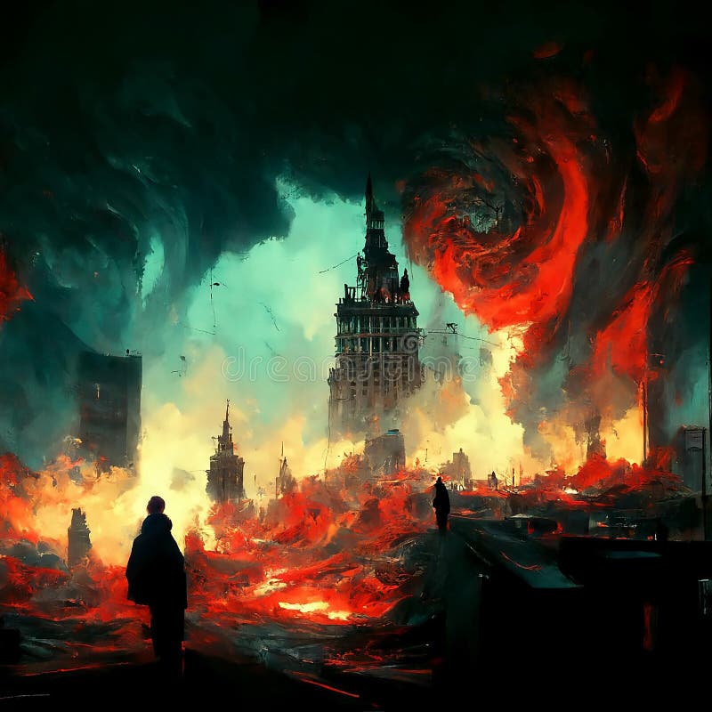 Chaos in a Modern City after Apocalypse Digital Art Stock Illustration ...