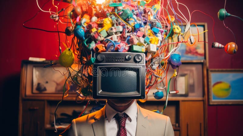 Chaos in My Head, Man with a TV instead of a Head. Generative Ai Stock ...