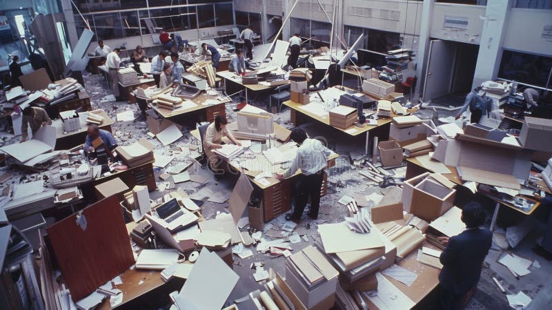 Chaos in Office Building Interior during an Earthquake Stock Image ...