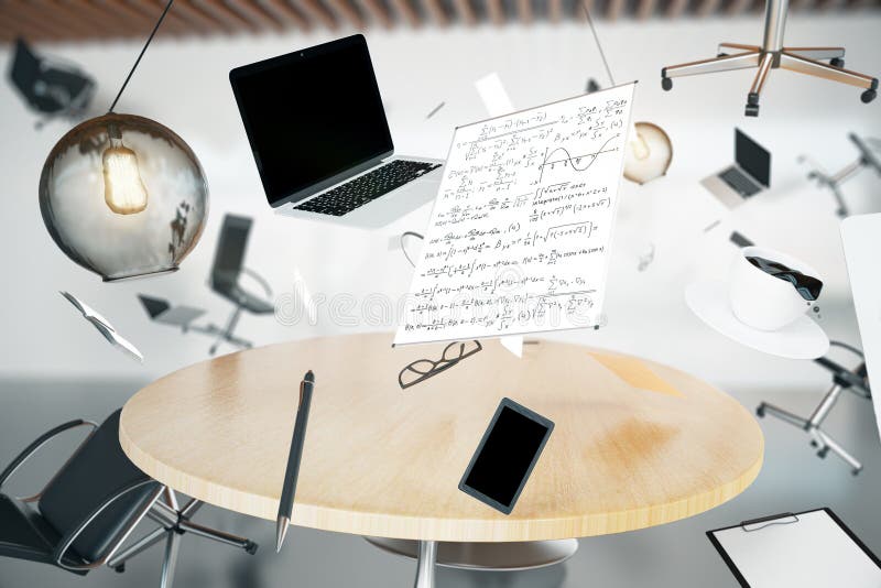 Chaos in the Office with Flying Objects and Furnishings Stock Photo ...