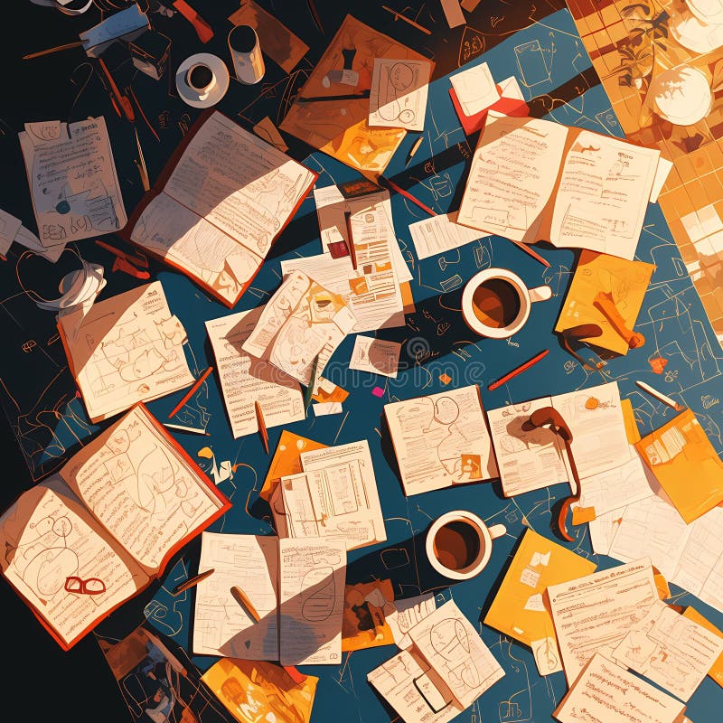 Chaos in a Study Space stock illustration. Illustration of desk - 354777836